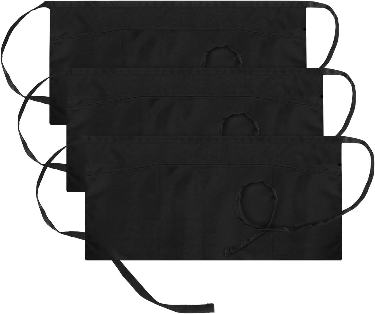 InnoGear 3 Pack Waist Apron, Black Waiter Waitress Aprons with 3 ...