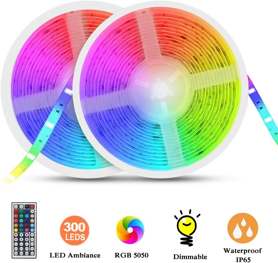 Ruban LED,AUELEK 10m Bande LED 5050 RGB 300 leds IP65 Étanche Flexible Multicolore Découpable ...