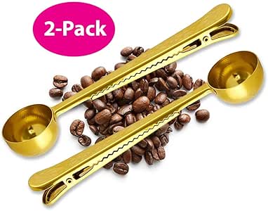 Amazon.com: Coffee Scoop Clip - 2 PACK - GOLD - Coffee Spoon Clip - Tea ...