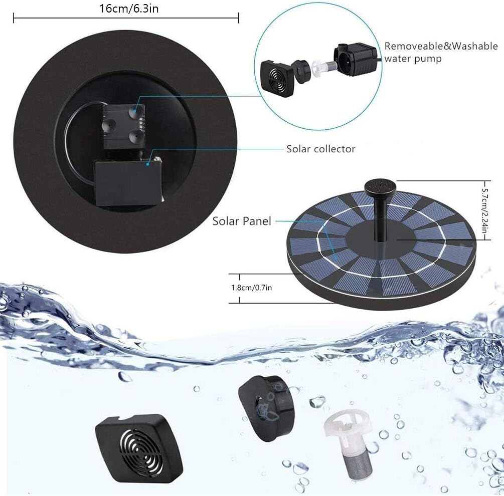 Solar fountain Pump, 2.0W Upgraded Floating Solar Fountains Free ...