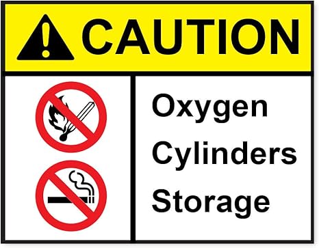 2 x CAUTION- OXYGEN CYLINDER STORAGE- Safety, warning, workplace ...