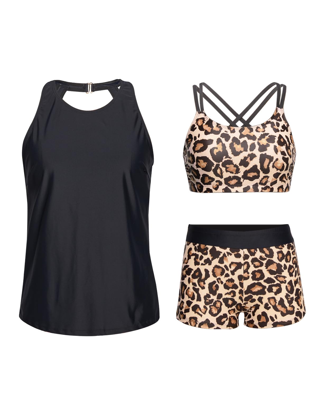 Tempt Me 3 Piece Swimsuit for Women Tankini Bathing Suit Modest High ...