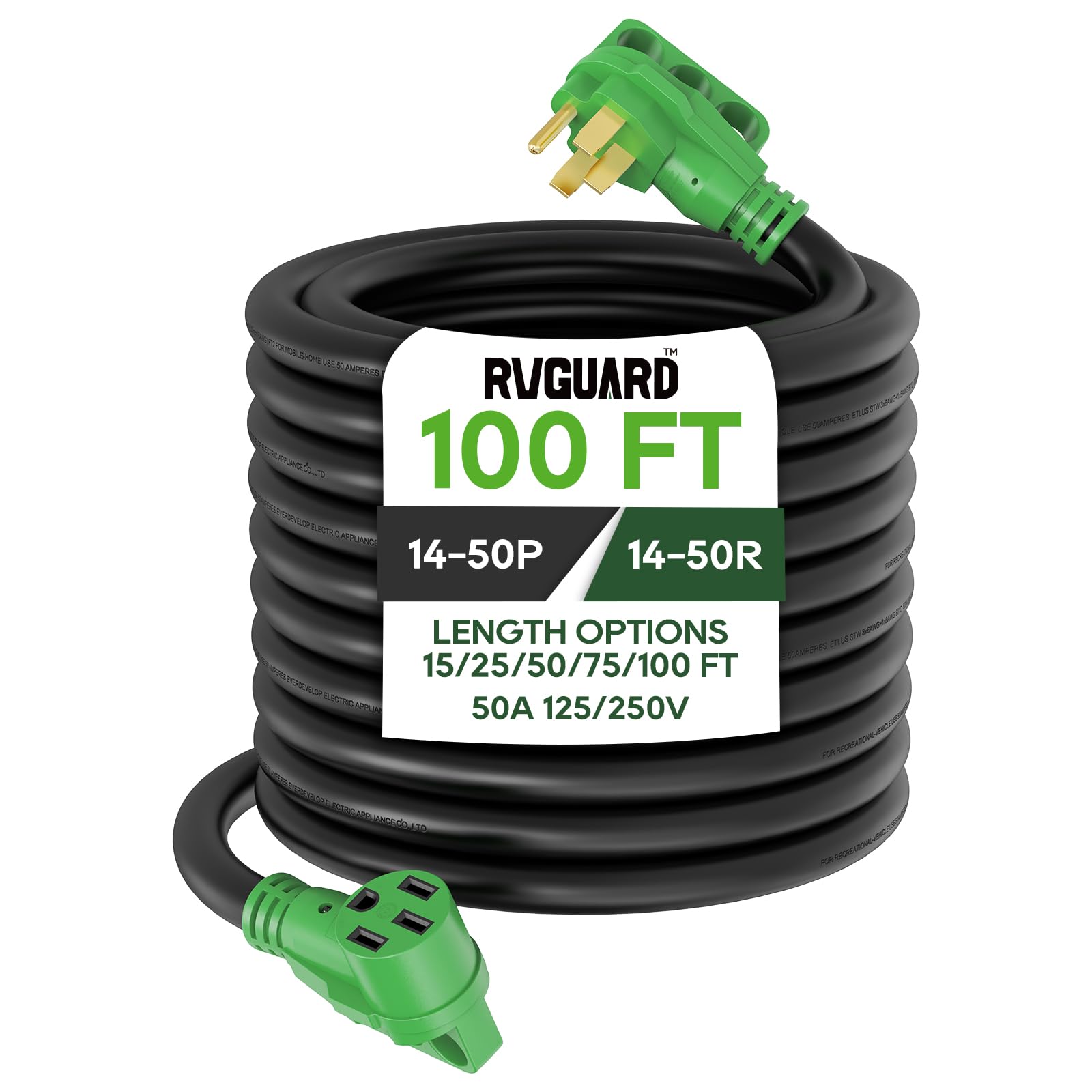 RVGUARD 50 Amp 100 Foot RV/EV Extension Cord, NEMA 14-50P/R Heavy Duty ...