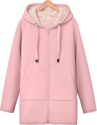 Gihuo Women's Winter Coat Sherpa Lined Zip Hoodie Long Sweatshirt at ...