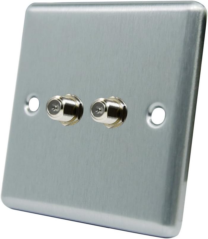 AET CSC2GSKY Satin Chrome Classical 2 Gang Sky Twin F Type Socket for ...