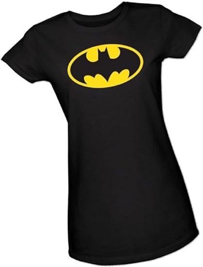Amazon.com: Batman Classic Logo Crop Sleeve Fitted Juniors T-Shirt ...