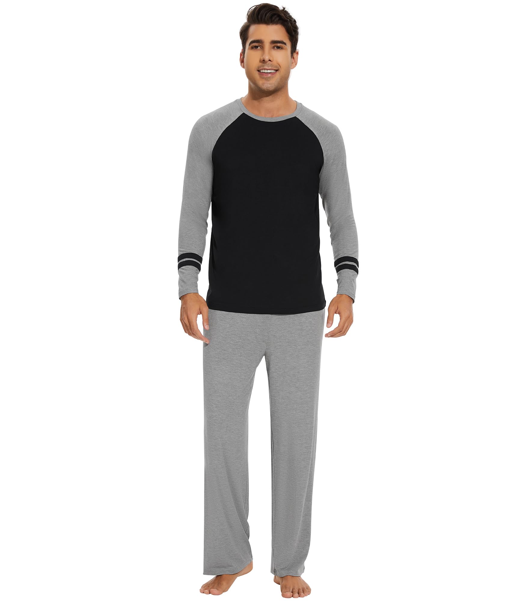 WiWi Men's Viscose from Bamboo Pajama Sets Long Sleeve Top and Pants ...