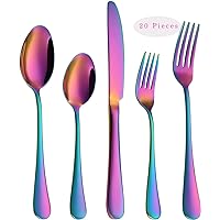 Amazon.com | 24-Piece Rainbow Color Flatware Set, Stainless Steel ...