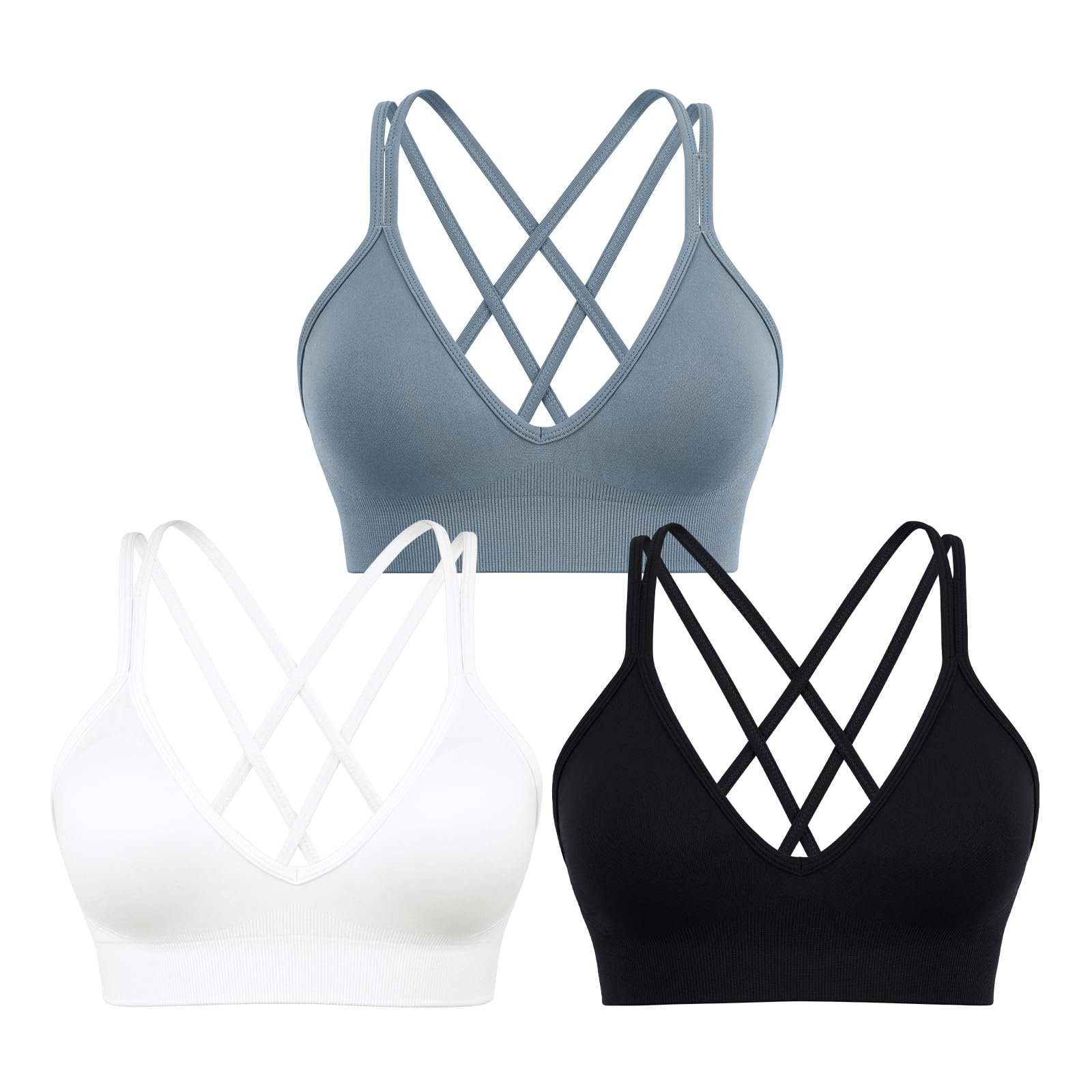 sicoozoe 3 Pack Strappy Sports Bra for Women Sexy V-Neck Crisscross ...