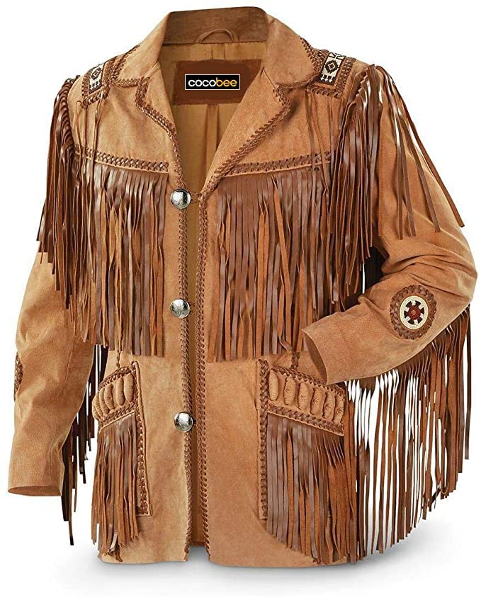 COCOBEEUSA Men's Traditional Cowboy Western Leather Jacket Coat with ...