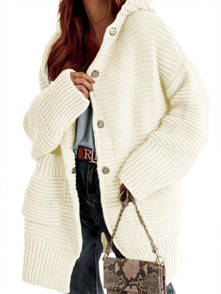 Imily Bela Womens Oversized Cardigan Sweaters Hooded Long Sleeve Button ...