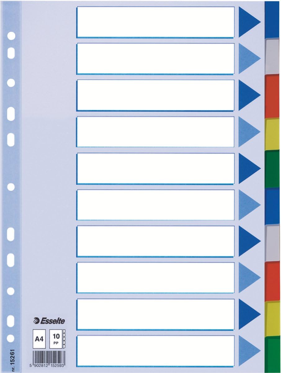 Esselte A4 1-10 Index, Heavy Duty Plastic, Blue/Multicolour, Pack of 10 ...