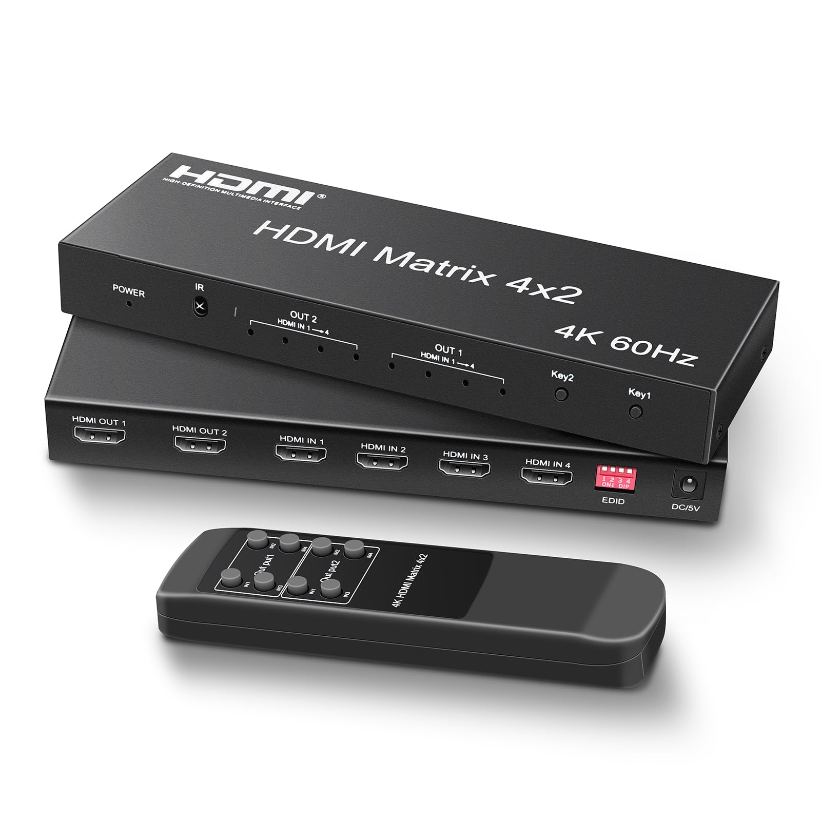 FERRISA 4x2 HDMI Matrix, 4K@60Hz 4 in 2 Out HDMI Switch Splitter with ...