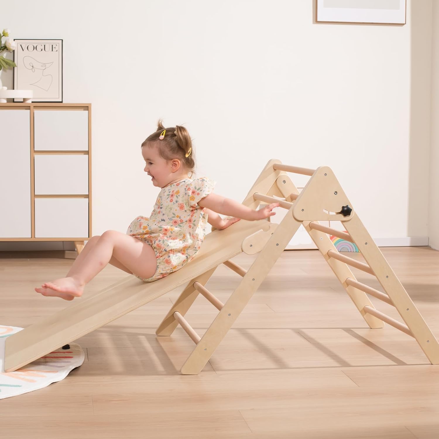 Giant bean Foldable Wooden Climbing Triangle with Sliding Ramp, 3 in 1 ...