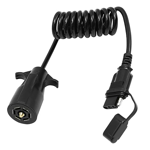 5ft 7 Way Round to 4 Way Pin Flat Trailer Connector Adapter Coiled ...