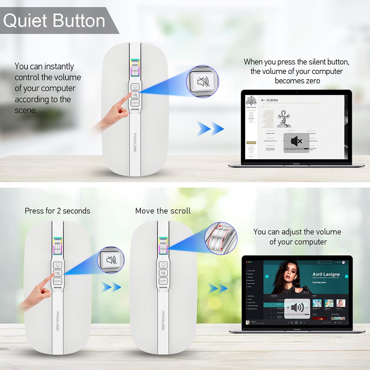 Mua Slim White Wireless Bluetooth Mouse with Multiple Buttons for One ...