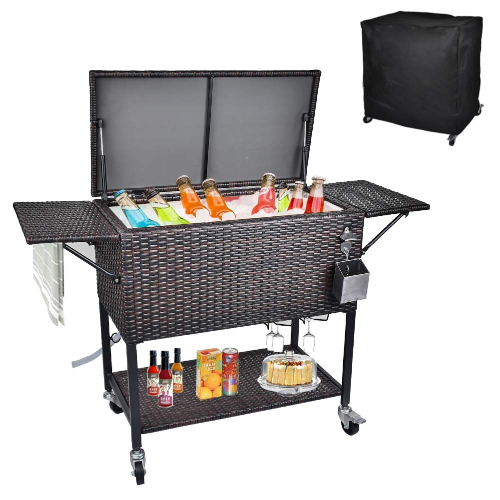 Buy URRED 80 Quart Rolling Cooler Cart with Cutting Board, Portable ...