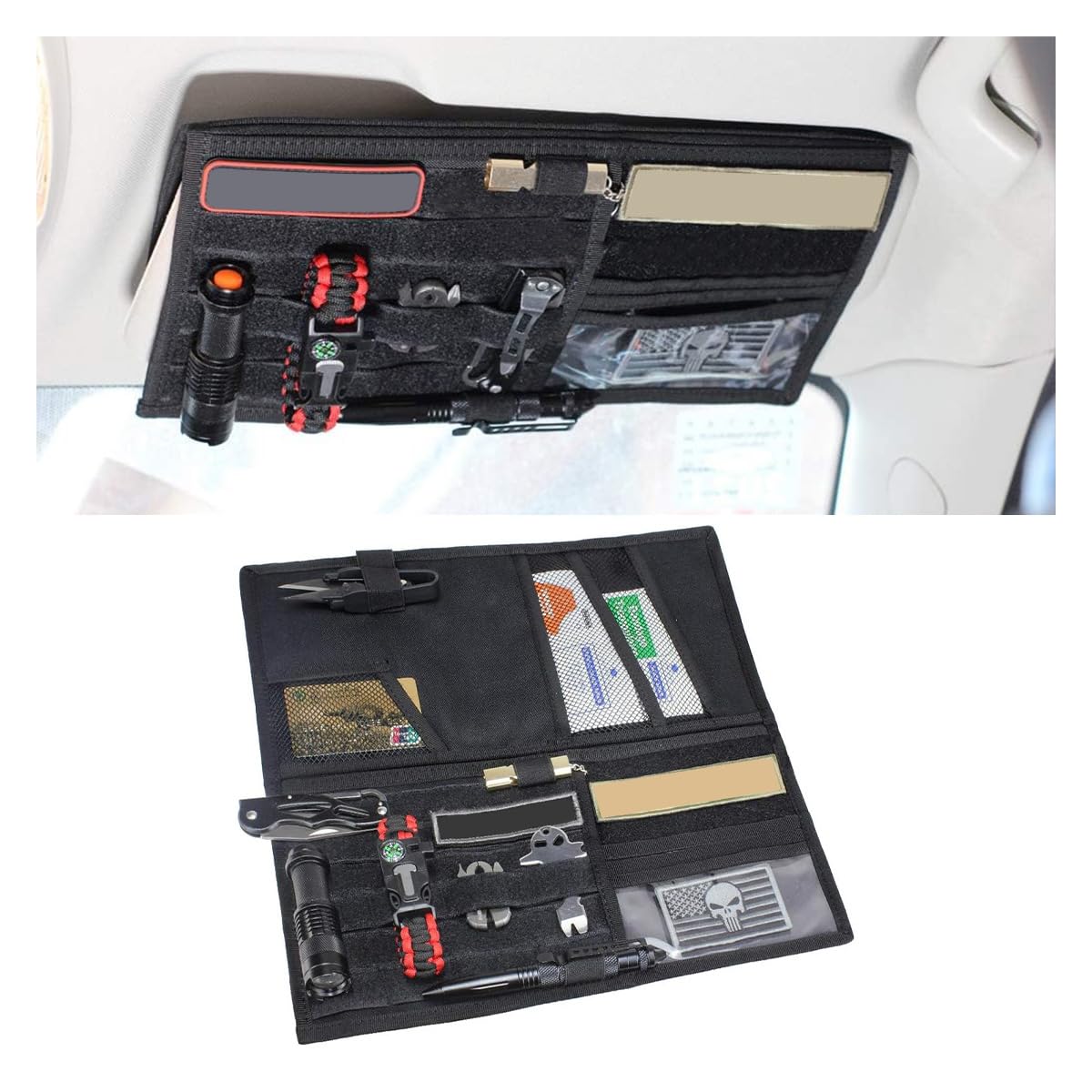 Tactical Molle Car Sun Visor Organizer, Large Molle Visor Panel Storage ...