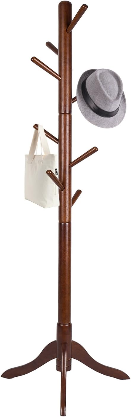 Amazon.com: Vlush Free Standing Coat Rack, 8 Hooks Wooden Coat Hat Tree ...
