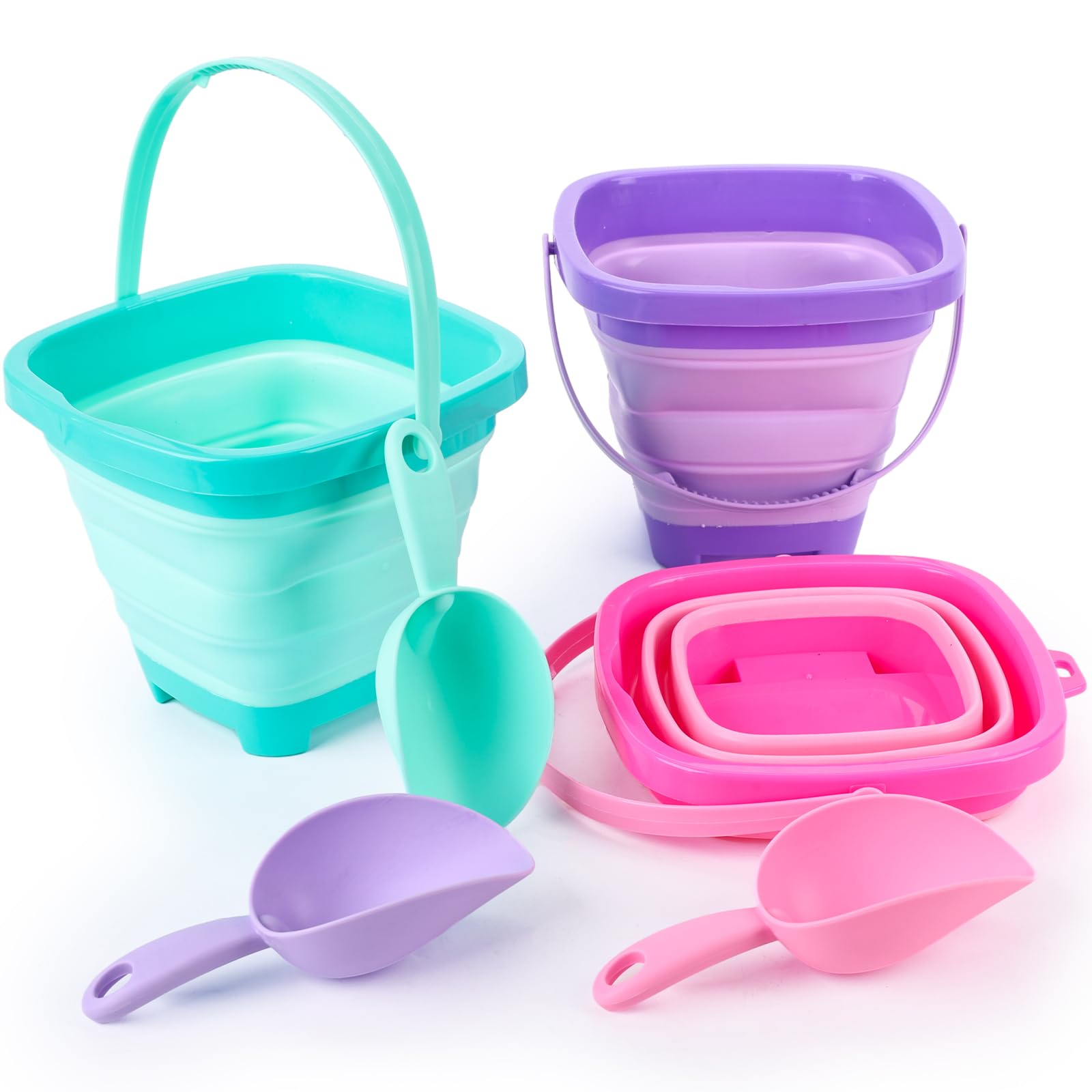Shindel 3 PCS Collapsible Bucket Set, Foldable Beach Buckets with ...