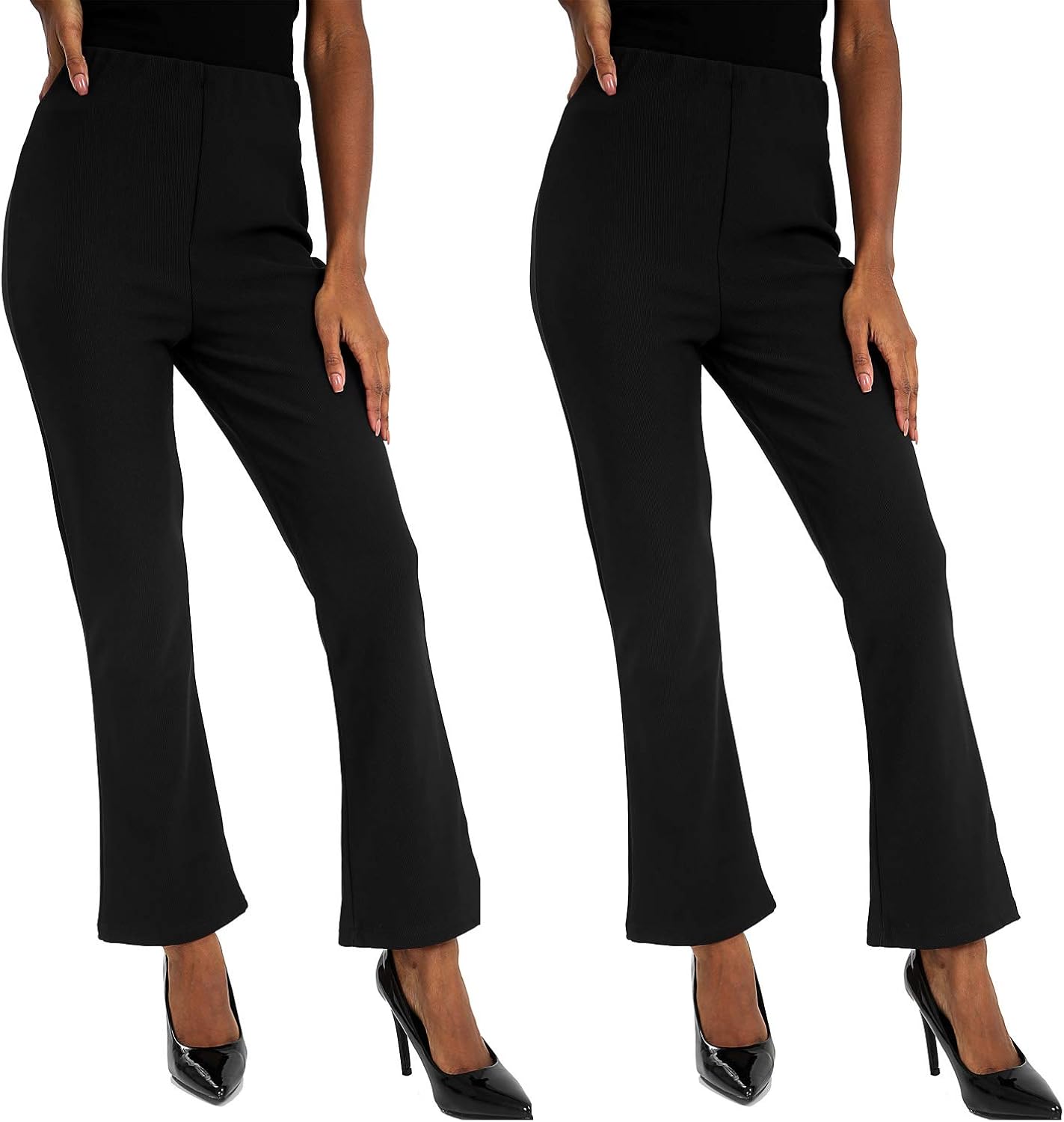 Women Stretch Bootleg (Pack of 2) Trousers Ribbed Ladies Bootcut ...