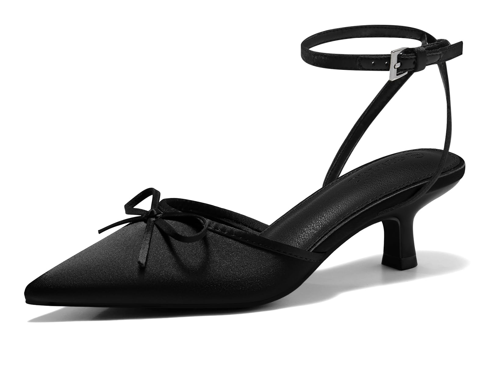 Coutgo Satin Kitten Low Heels with Bow Closed Pointed Toe Short Pumps ...