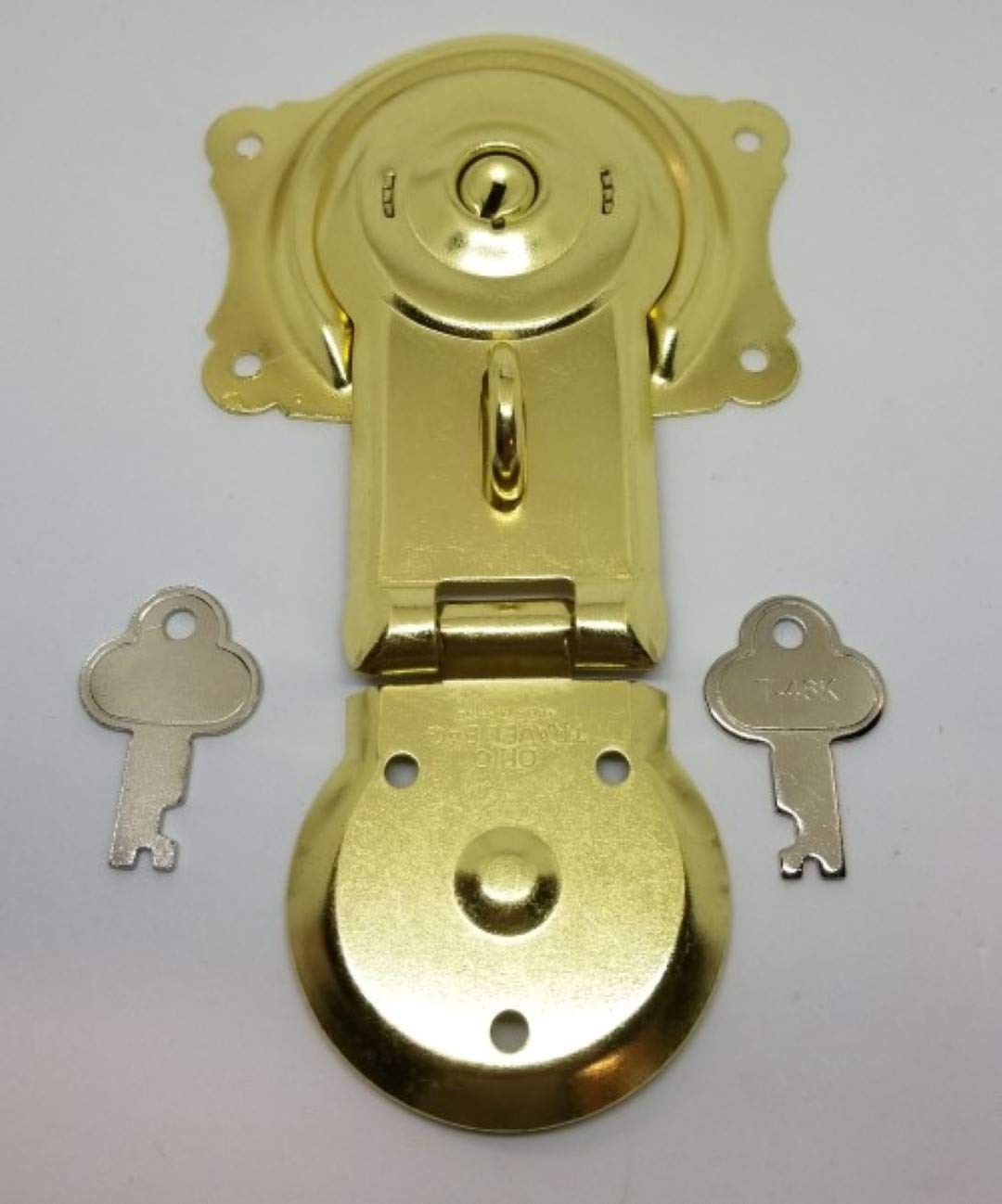 Polished Brass Trunk Lock with Keys - chest steamer antique vintage box ...