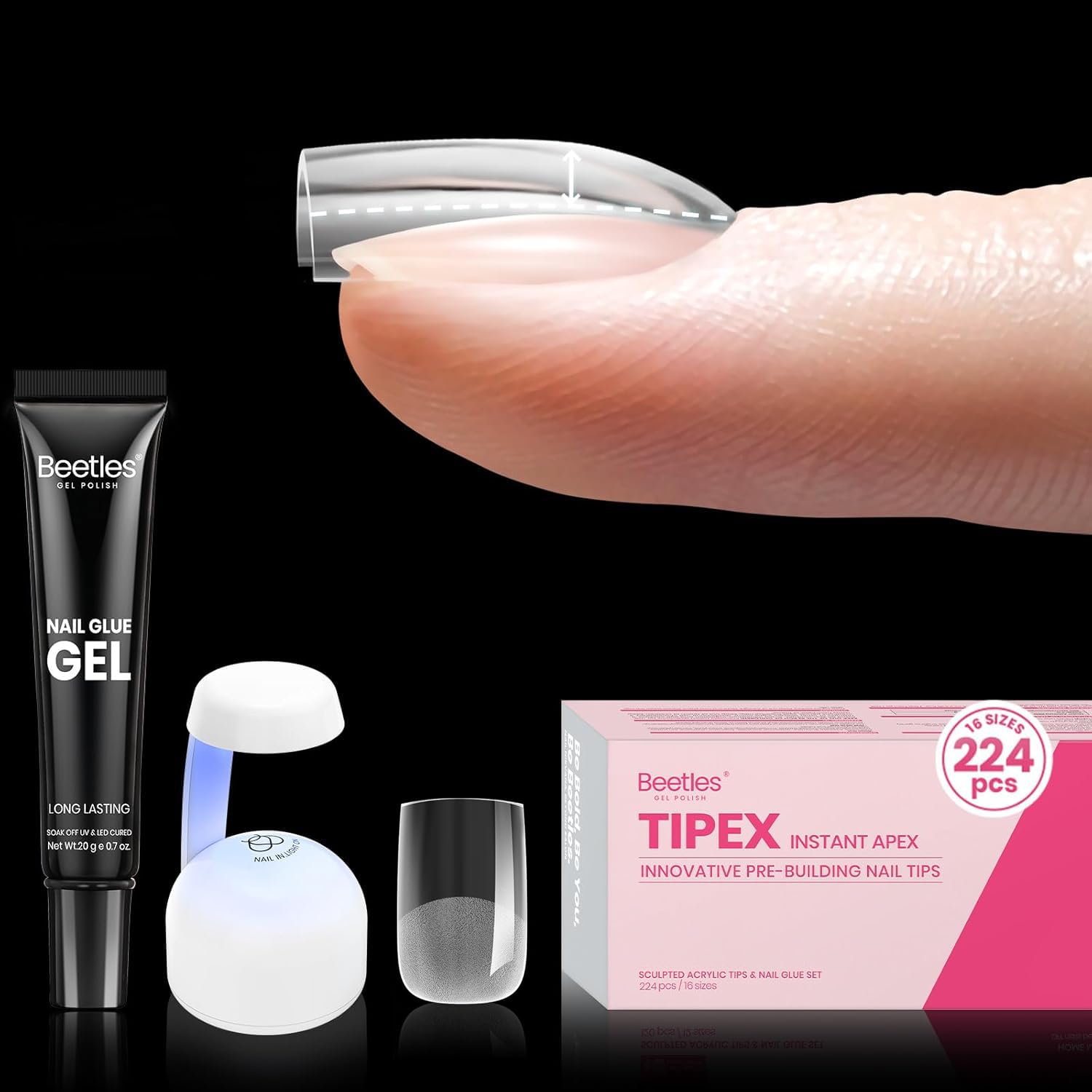 Beetles Tipex Gel Nail Kit Extra Short Square: 16 Sizes Instant Apex ...