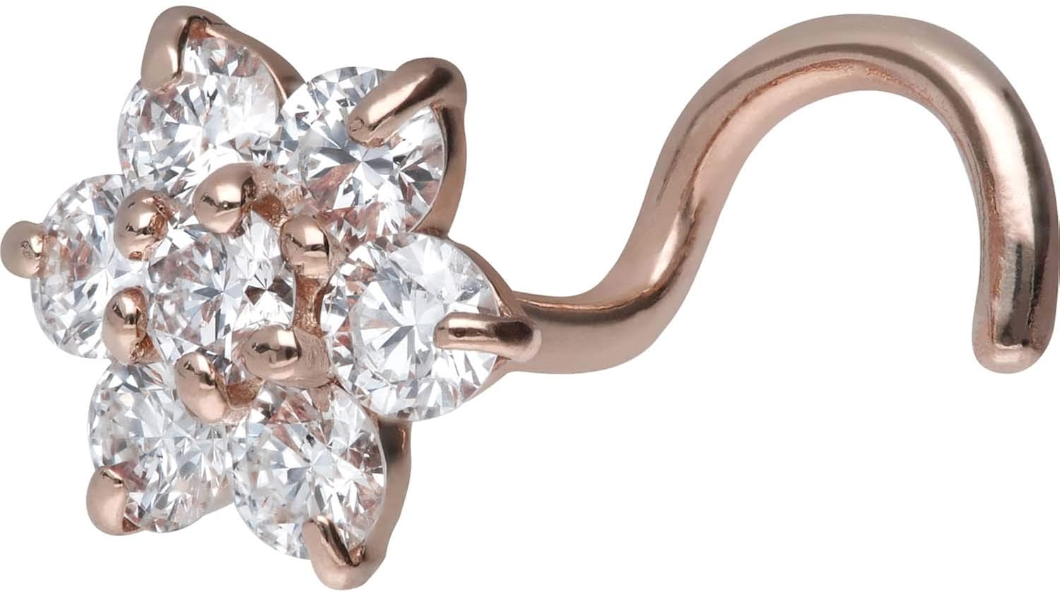 PIERCINGLINE 18K Gold Curved Nose Stud | FLOWER with Crystal | Nostril ...