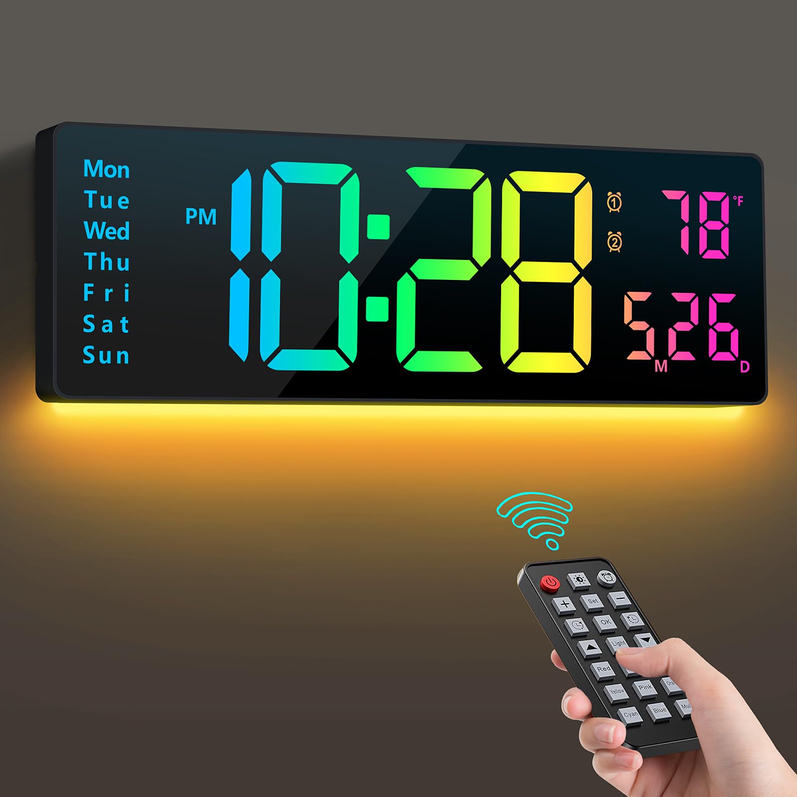 Digital Wall Clock 16", Wall Clocks with 11 RGB Colors, Alarm Clock ...