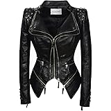 chouyatou Women's Fashion Studded Perfectly Shaping Faux Leather Biker Jacket at Amazon Women's ...
