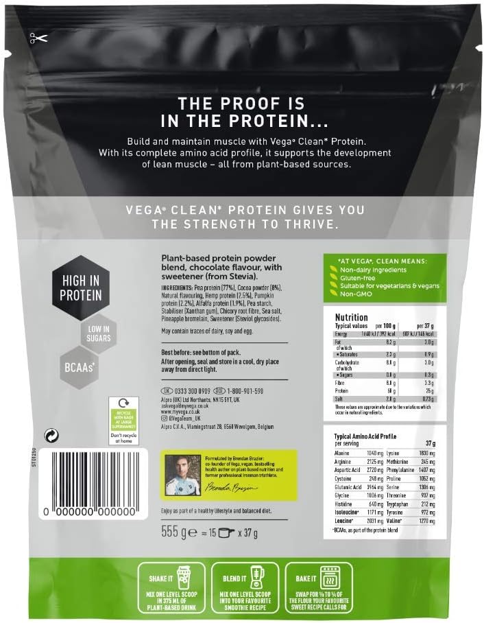 Vega Clean Protein Plant Based Protein Powder Chocolate Pouch 555g ...