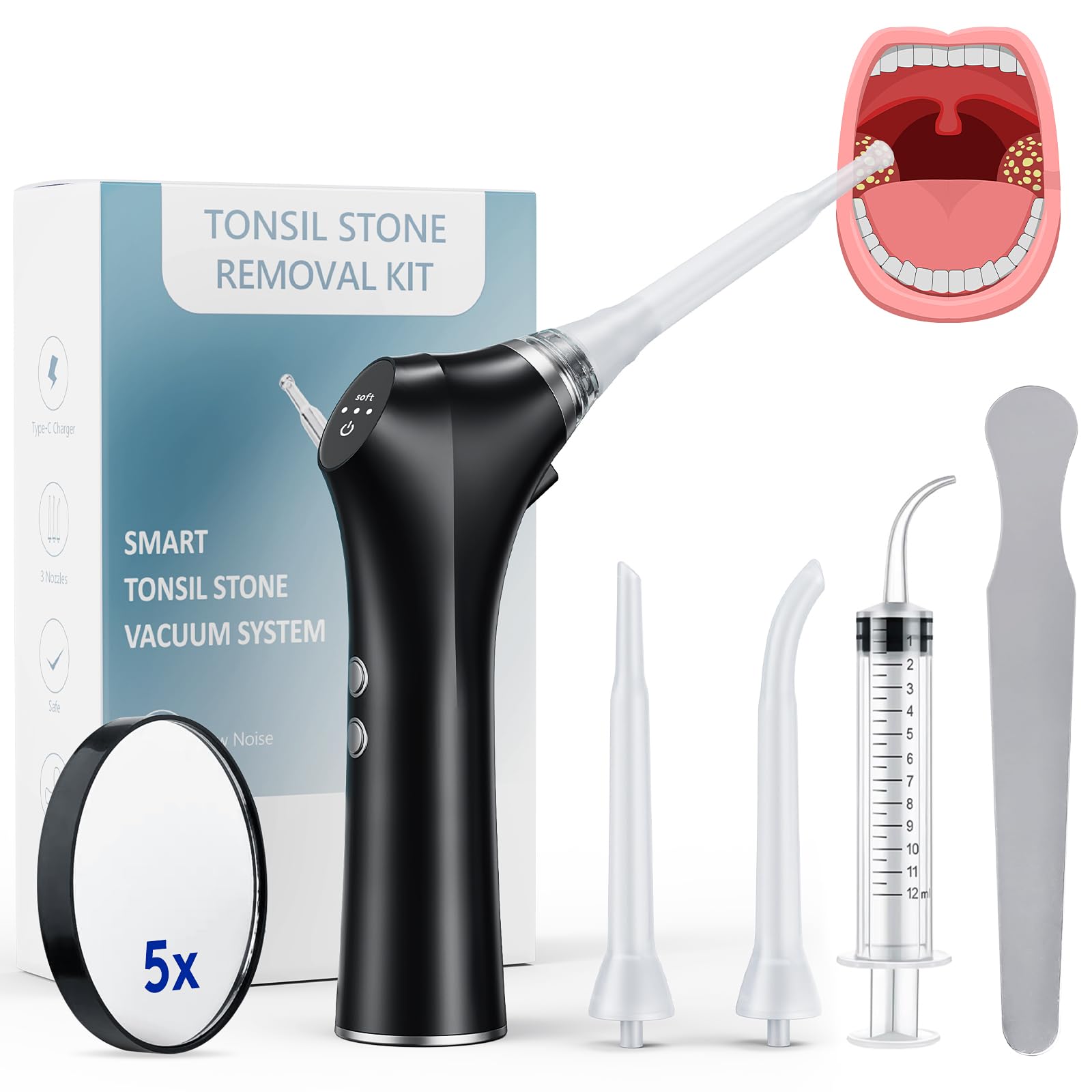 Electric Tonsil Stone Remover Kit - Electronic Tonsil Stone Vacuum with ...