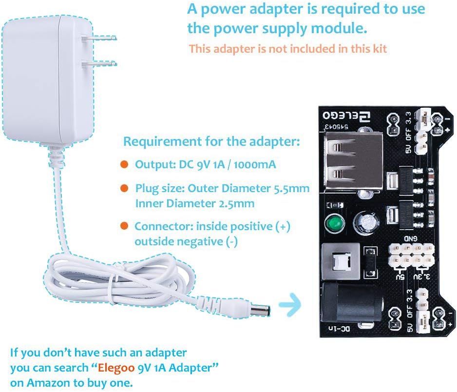 ELEGOO Electronic Fun Kit Breadboard Cable Resistor Capacitor LED ...
