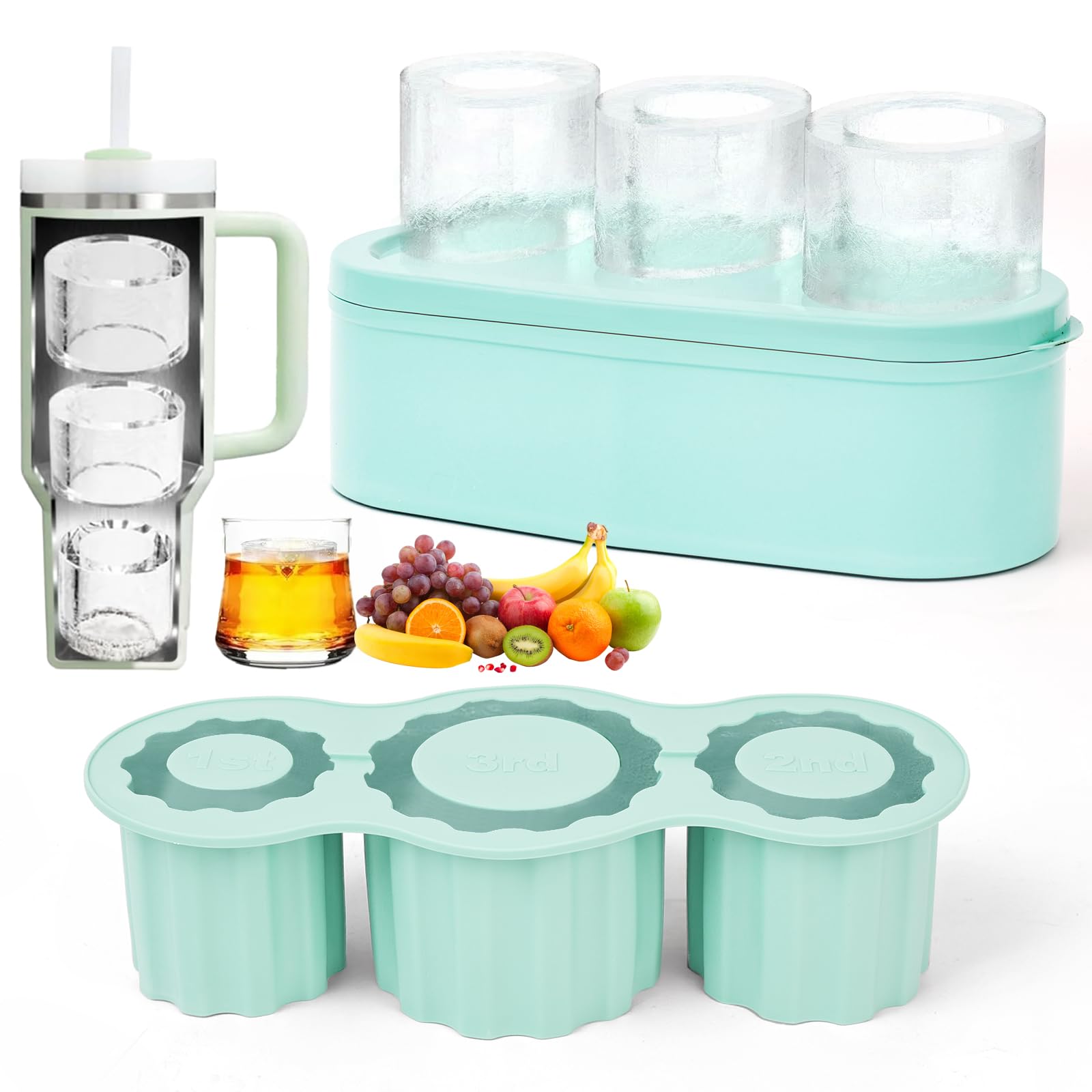 Ice Trays for Freezer with Lid and Bin, Stanley Ice Mold for 20-30-40oz ...