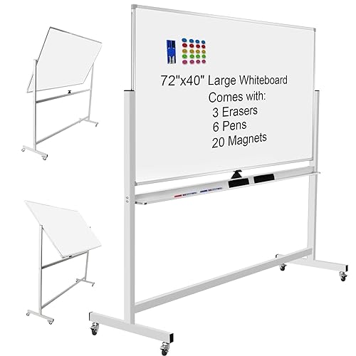 Mobile Whiteboard 72"x40" Magnetic Dry Erase White Boards on Wheels ...