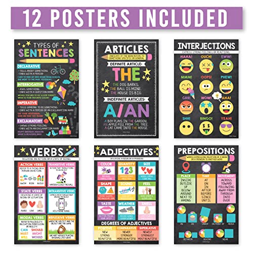 Hadley Designs 12 Chalkboard Parts Of Speech Posters For Elementary ...