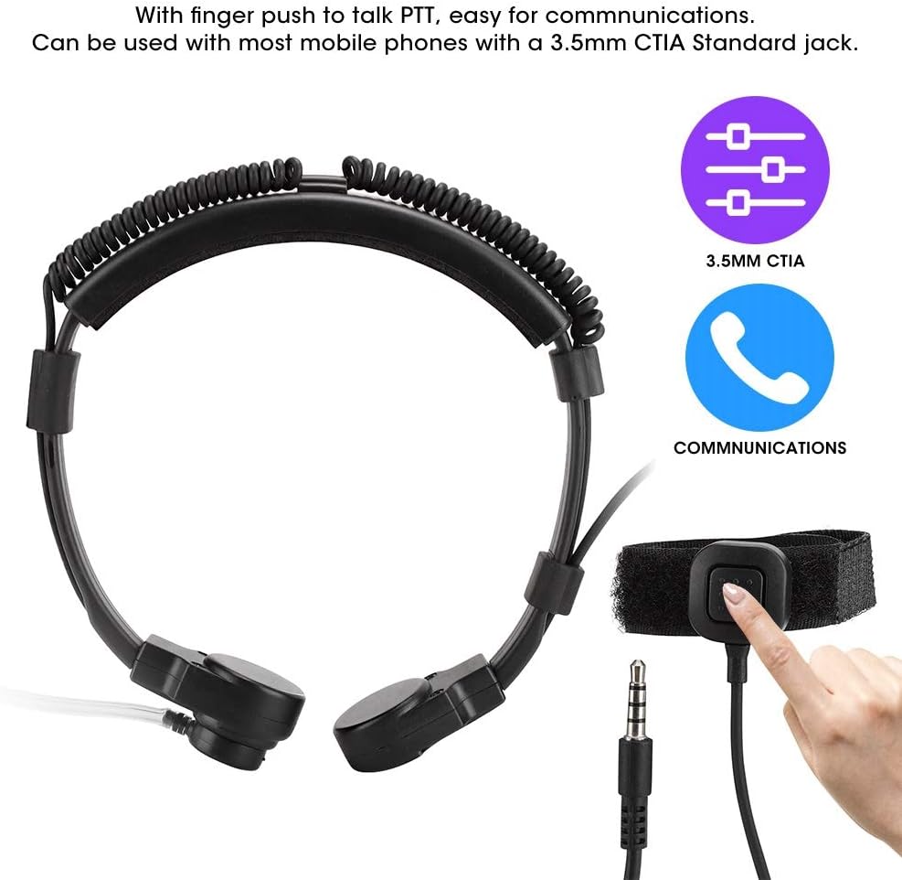 3.5mm Throat Mic Microphone Earphone, PTT Adjustable Concealed Air ...
