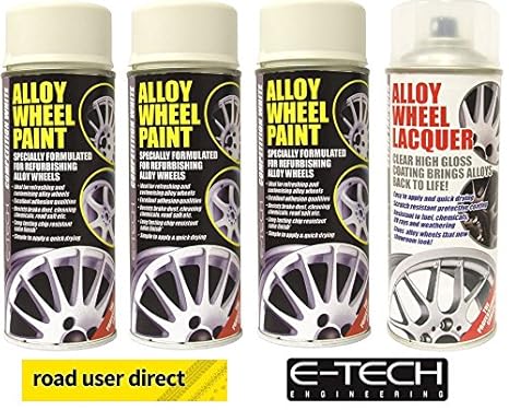 3 x E-Tech White Wheel Paint and 1 x Clear Lacquer Car Alloy Wheel ...
