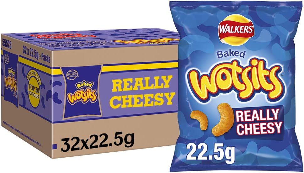 Walkers Crisps Wotsits Really Cheesy Snacks Box, 22.5 g, Case of 32 ...