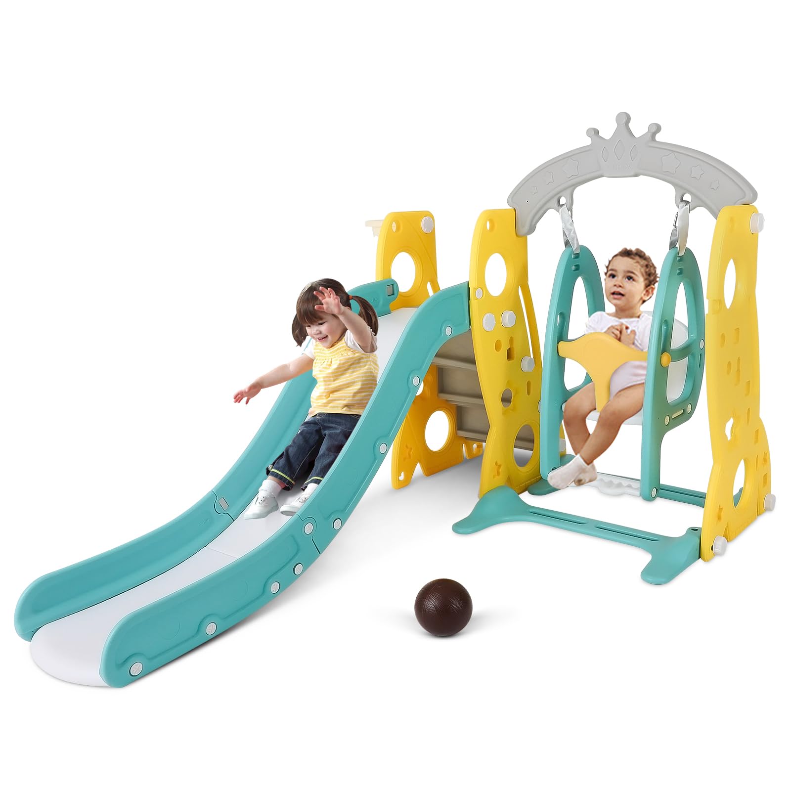 4 in 1 Toddler Swing and Slide Set for Age 1-12 Indoor Playground for ...