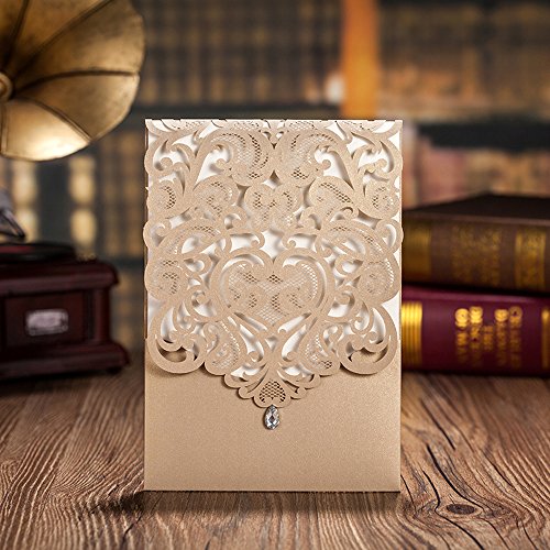 Buy JofanzaJofanza 50pcs 5 x 7.3 Inch Gold Laser Cut Wedding Invitation ...