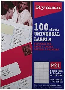 Amazon.com : Ryman Address Labels P21 Universal 64X38Mm 21 Per A4 Sheet ...