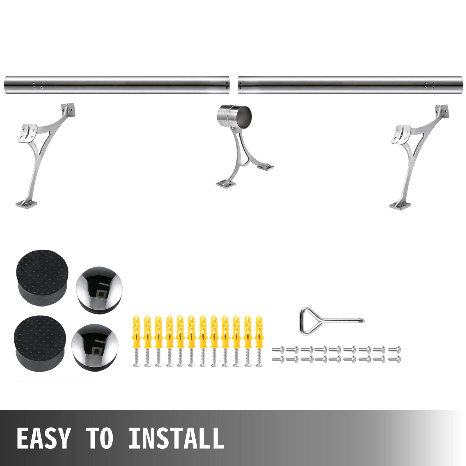 VBENLEM 2''OD Bar Foot Rail Kit 5FT Length Solid Bar Mount Foot Rail ...