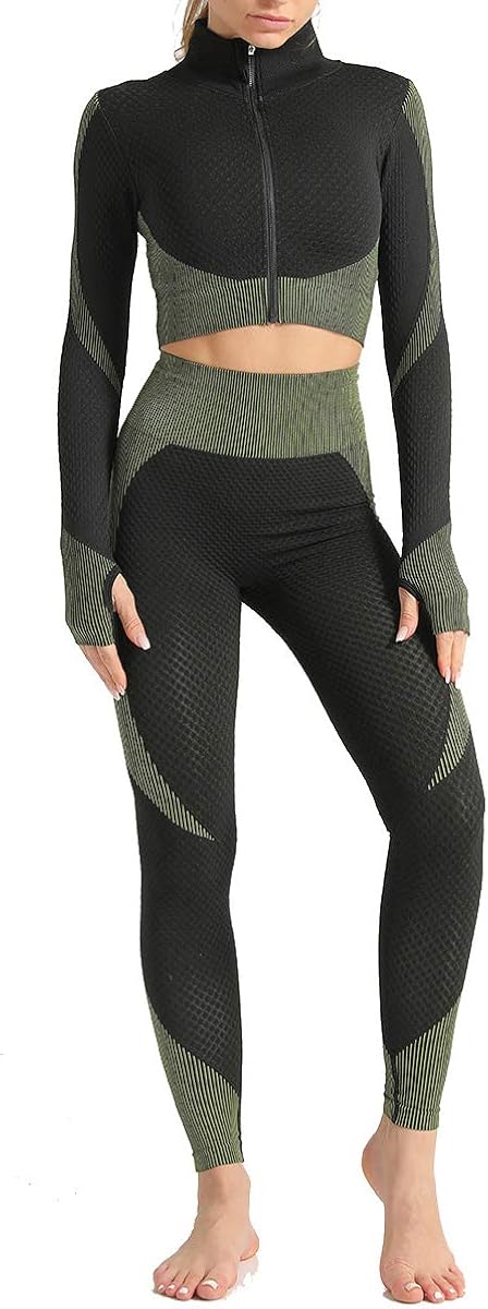 2 Piece Workout Sets for Women Yoga Pants Set Long Sleeve Tracksuit ...