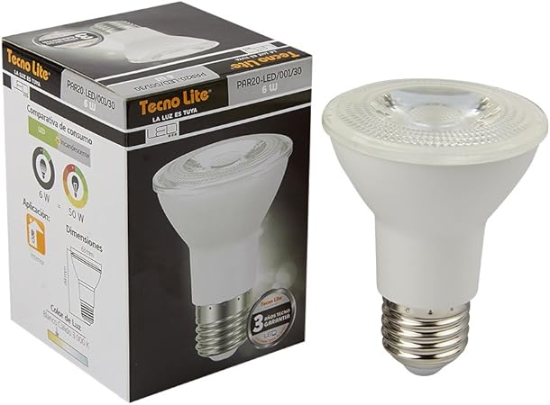 Lámpara LED Tipo Par, Blanco Cálido Tecnolite PAR20-LED/001/30: Amazon ...