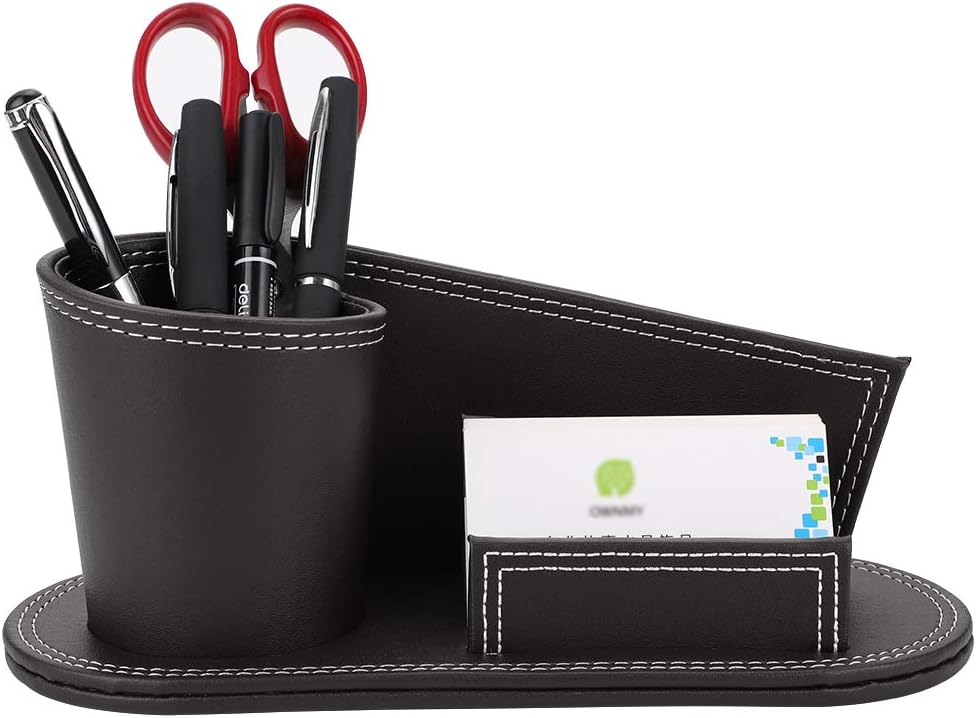 BSTKEY Multifunktionaler Schreibtisch-Stiftehalter aus PU-Leder mit ...