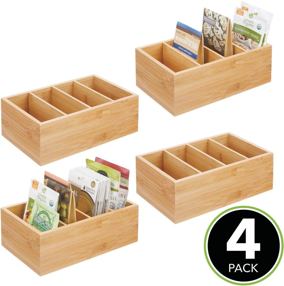 mDesign Set of 4 Kitchen Storage Box – Open-Top Storage Tray – Wooden ...