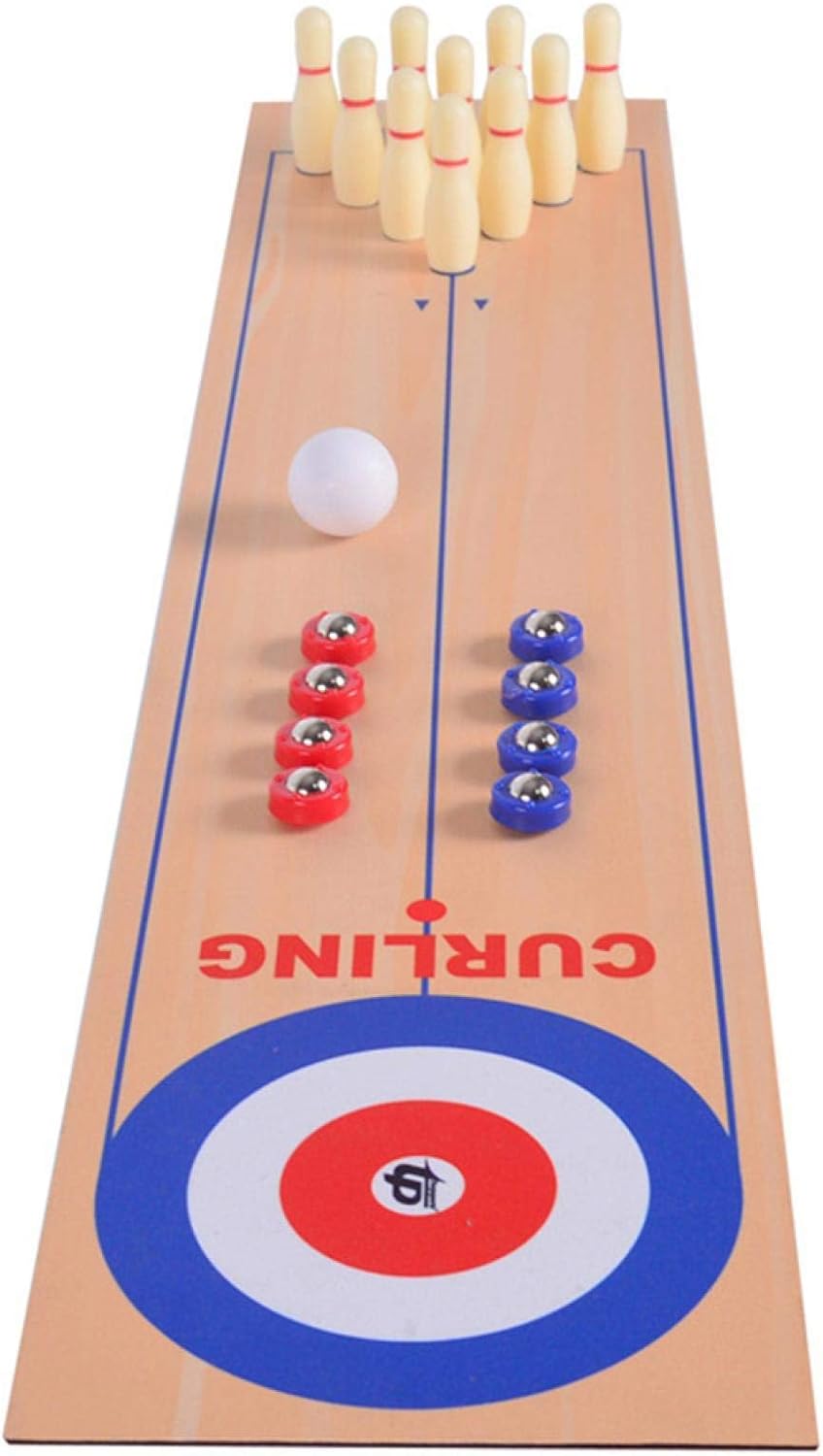 POHOVE 3 in 1 Table Top Shuffleboard, Curling Game and Bowling Set ...