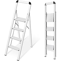 KINGRACK Aluminium 4 Step Ladder, Lightweight Step Stool with Non-Slip ...
